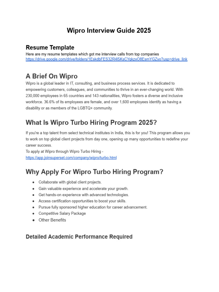 Wipro Interview Guide 2025 | PDF