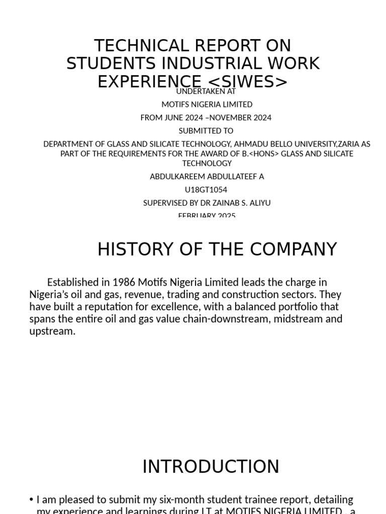 Technical Report on Students Industrial Work Experience | PDF | Glasses ...