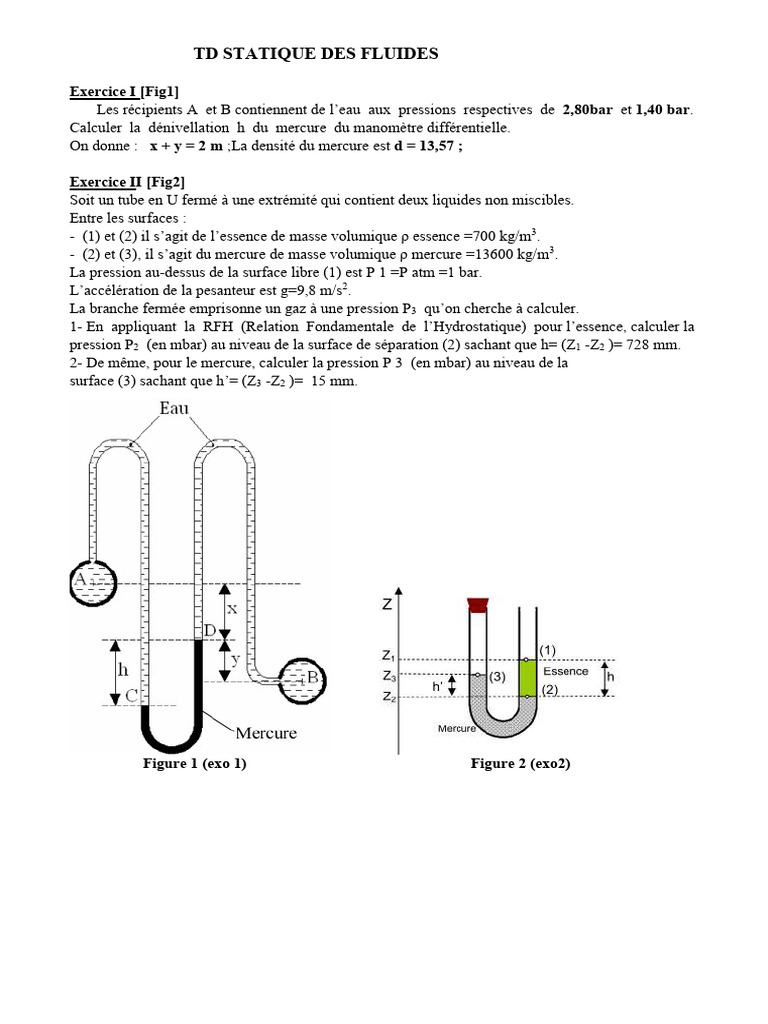 Statique des fluides : Exercices pratiques | PDF