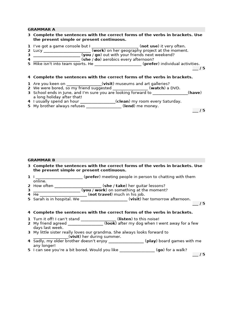 Grammar Unit 1 | PDF