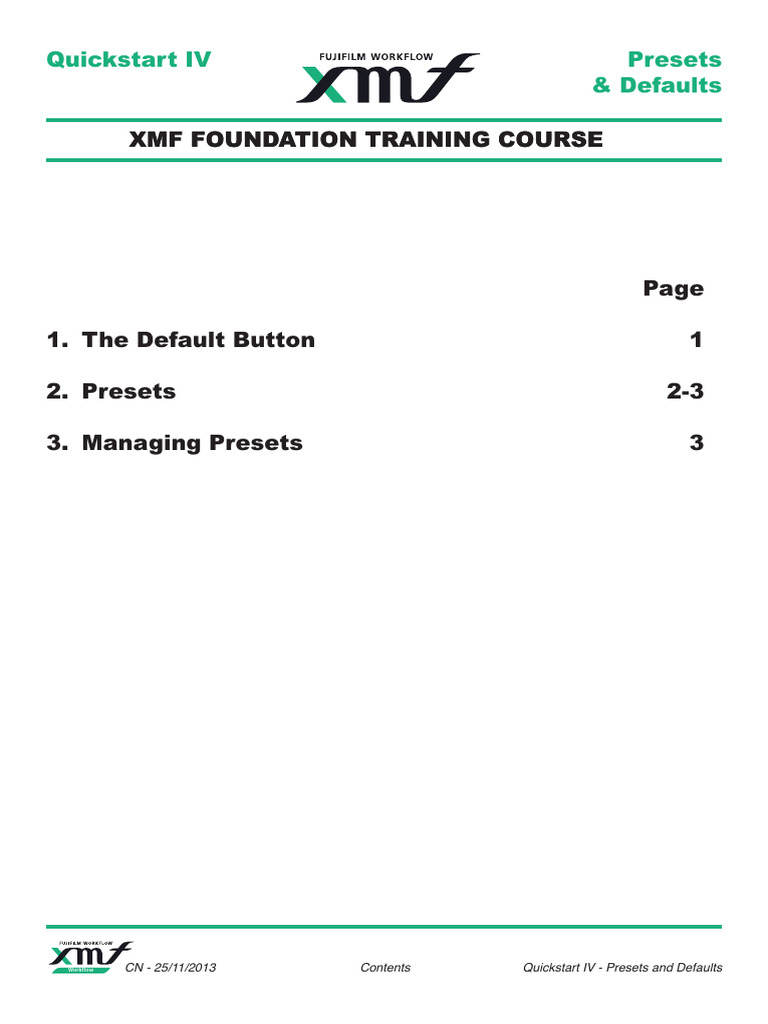XMF QS - Iv - Presets&defaults - V5.5B | PDF | Default (Computer ...