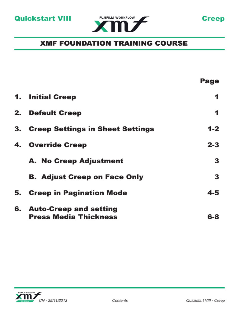 XMF Creep Settings Training Guide | PDF