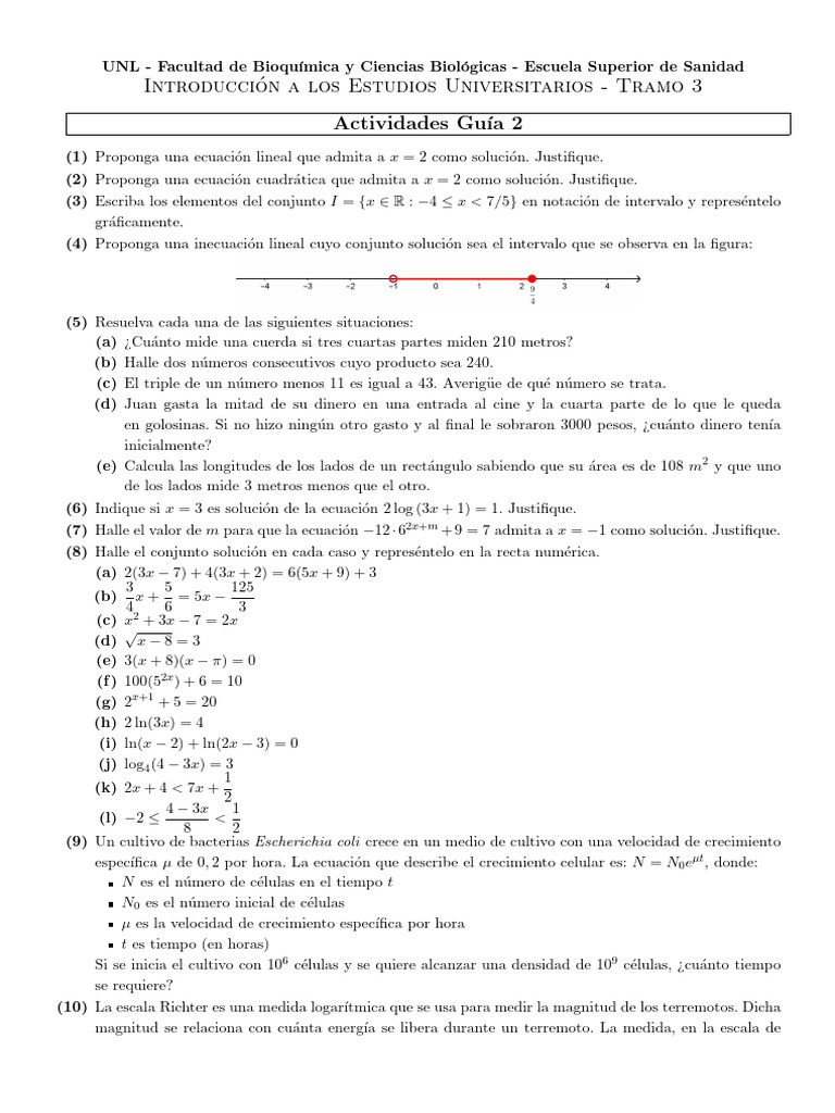 Ingreso2025 Guia2 | PDF | Ecuaciones | Objetos matemáticos
