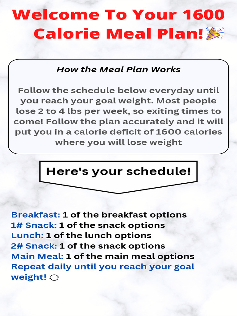 1600 Calorie Meal Plan Guide | PDF | Pasta | Cooking
