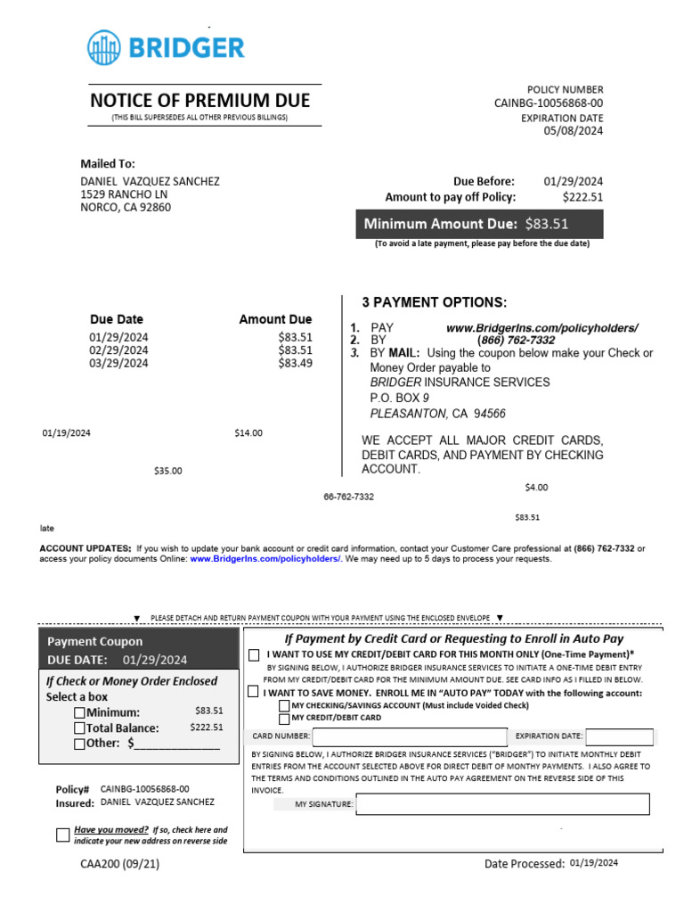 Payment Options for Bridger Insurance | PDF | Credit Card | Cheque