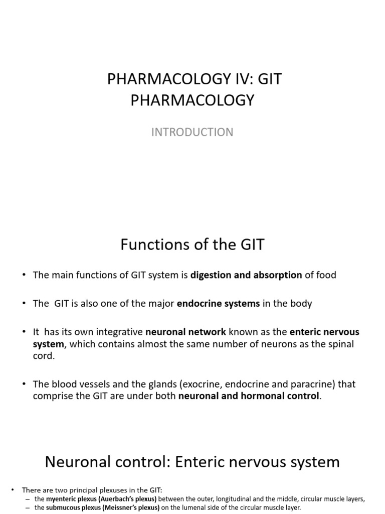 Git Pharmacology-Intro | PDF | Stomach | Esophagus