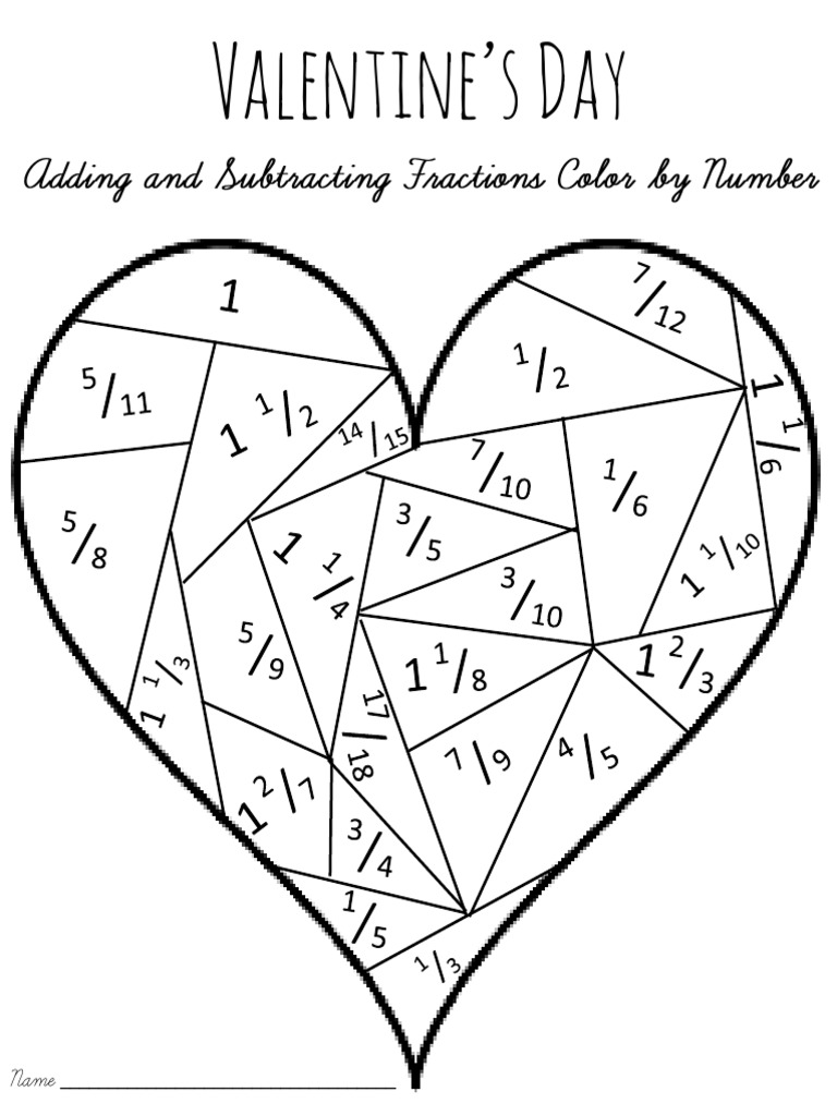 ValentinesDayAddingandSubtractingFractionsColorbyNumber 1 | PDF