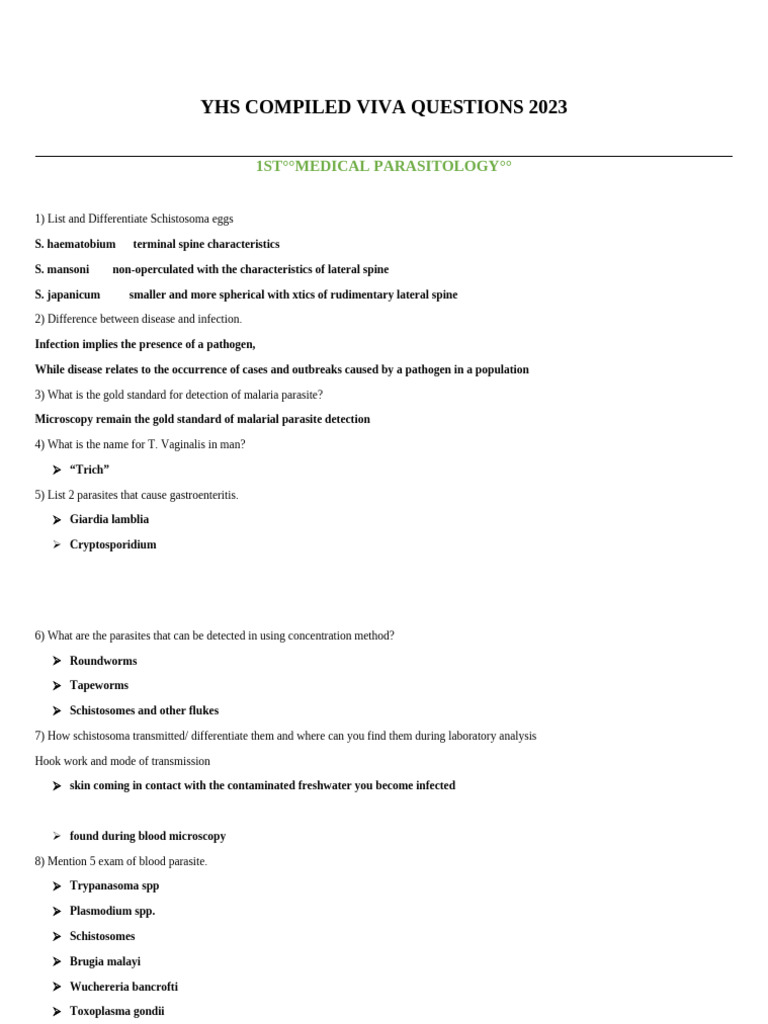 Compiled Viva Questions and Answers 2023 | PDF | Parasitism | Parasitology