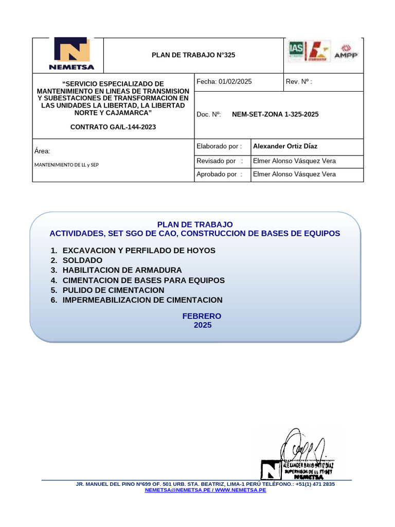 Plan de Trabajo N°326, Set Porvenir | PDF