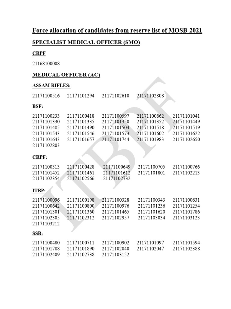 Force Allocation of Candidates From Reserve List of MOSB-2021 | PDF