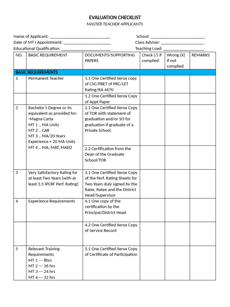MT Evaluation Checklist | PDF | Teachers