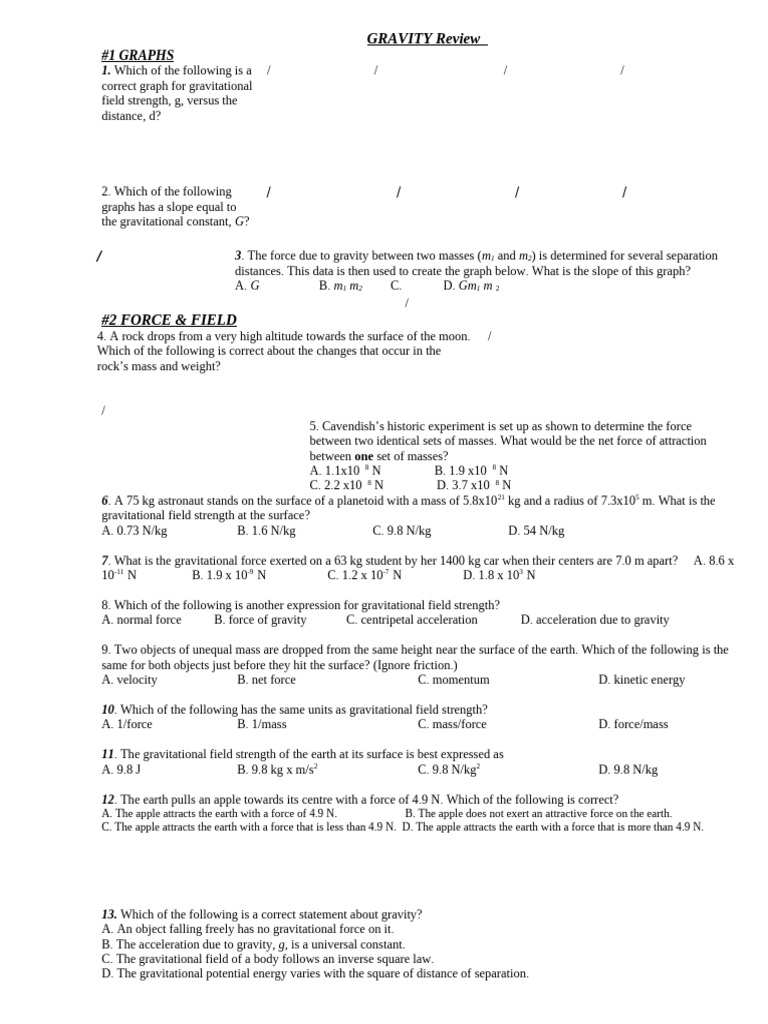 Gravity Concepts and Calculations Guide | PDF | Force | Orbit