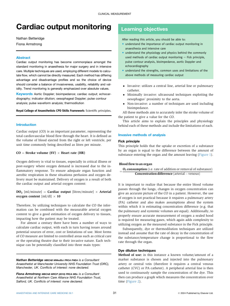 Cardiac Output Monitoring Techniques | PDF | Aorta | Blood Pressure