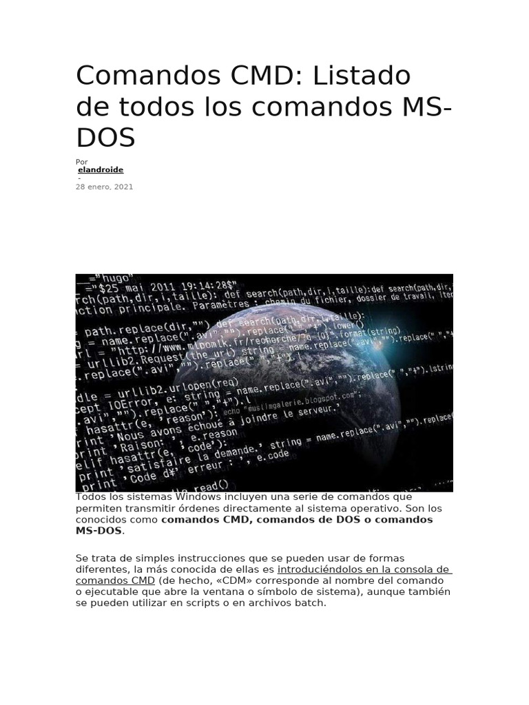 Comandos CMD MS-DOS: Guía Completa | PDF | Interfaz de línea de comando ...