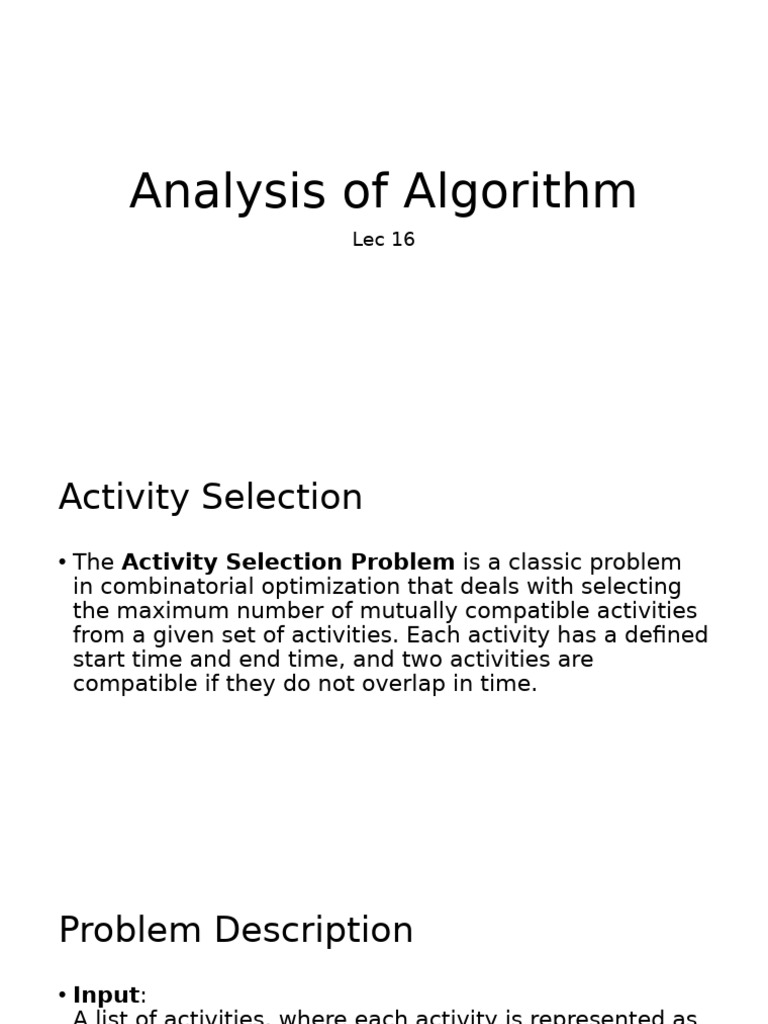 Greedy Algorithm for Activity Selection | PDF