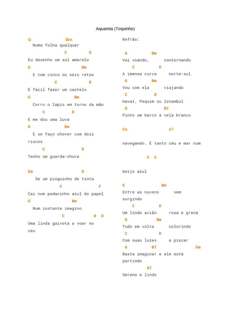 Aquarela (Toquinho) Cifra e Letra | PDF