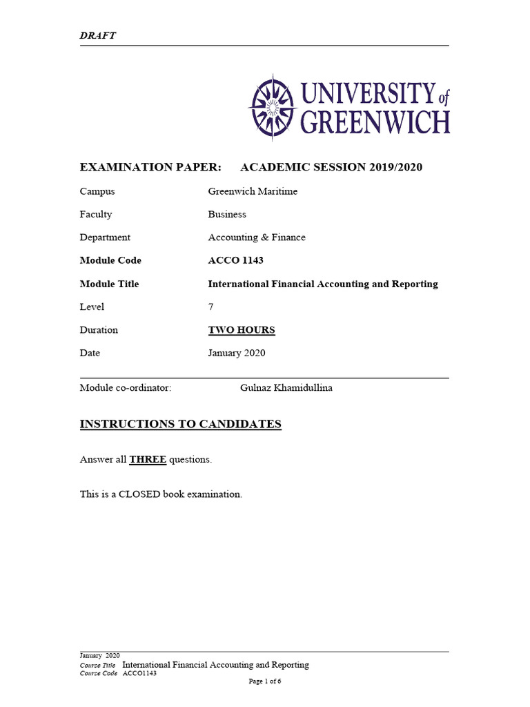 Acco 1143 Test January 2020 | PDF | Expense | Financial Accounting