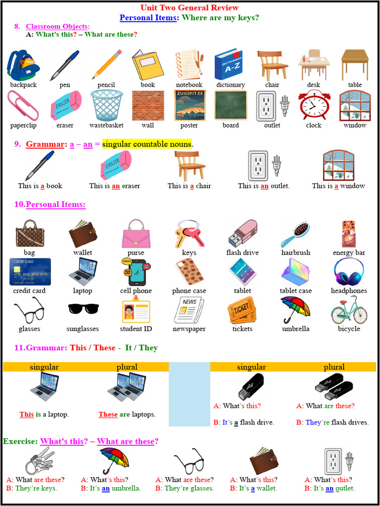 Classroom Objects and Personal Items Guide | PDF | Laptop | English ...