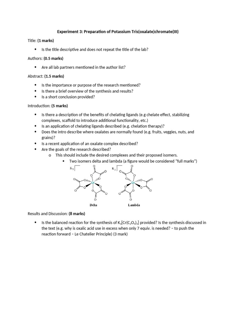 Experiment 3 - General Rubric | PDF | Chemistry