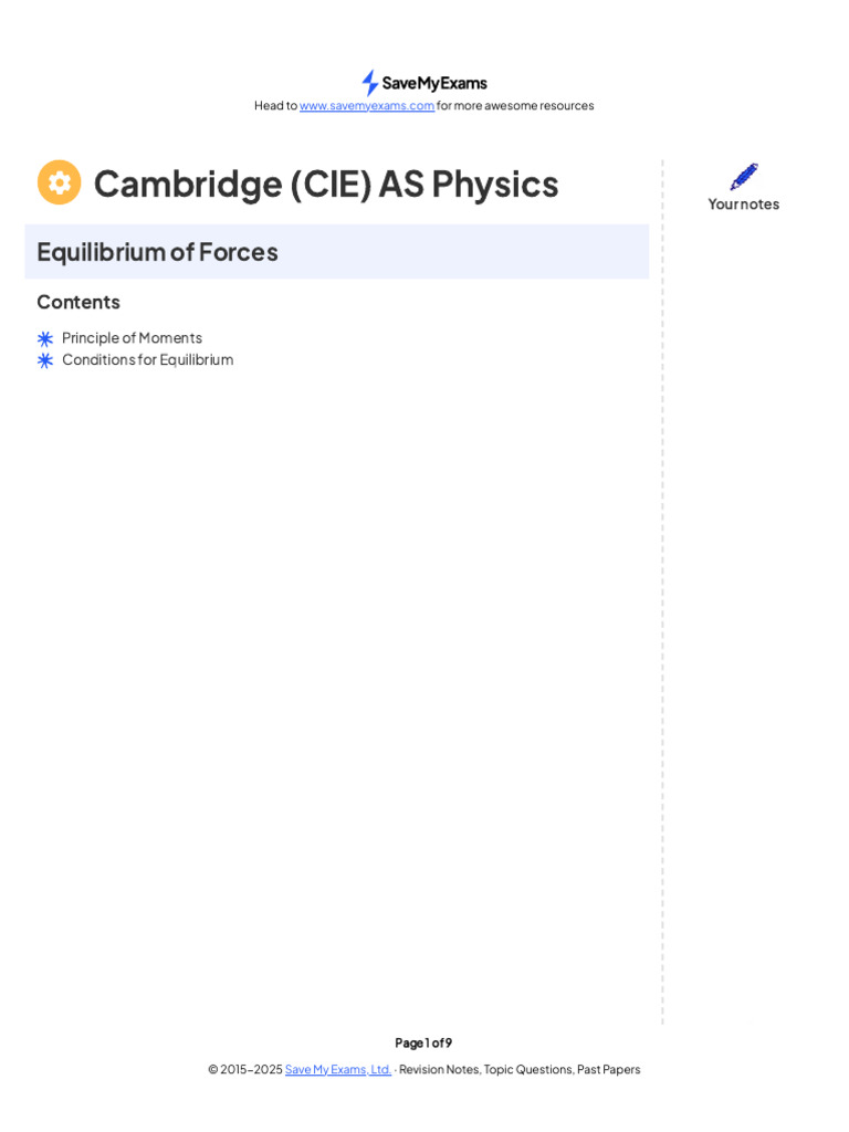 AS Physics: Equilibrium of Forces Guide | PDF | Force | Torque