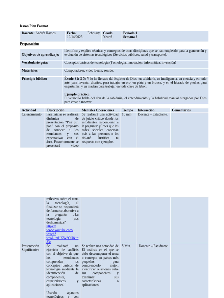Plan de Clase: Tecnología y Técnicas | PDF | Análisis | Pensamiento
