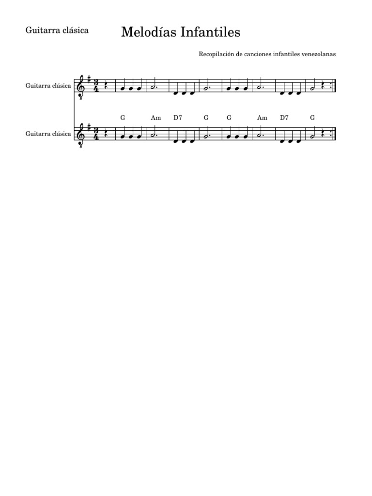 Canciones Infantiles Venezolanas para Guitarra | PDF