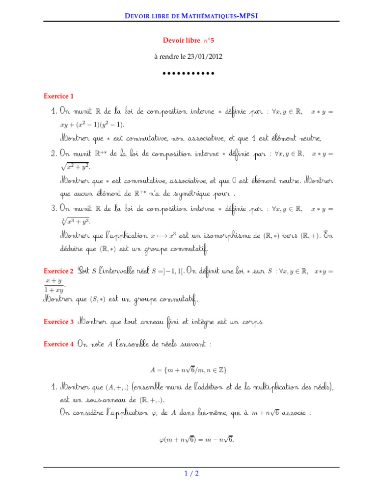 X, Y, X y Xy X y .: Devoir Libre 5 | PDF