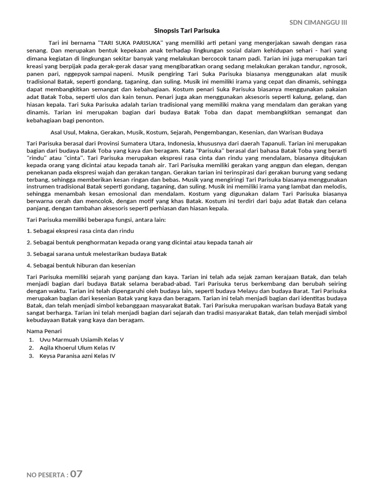 Sinopsis Tari Parisuka | PDF