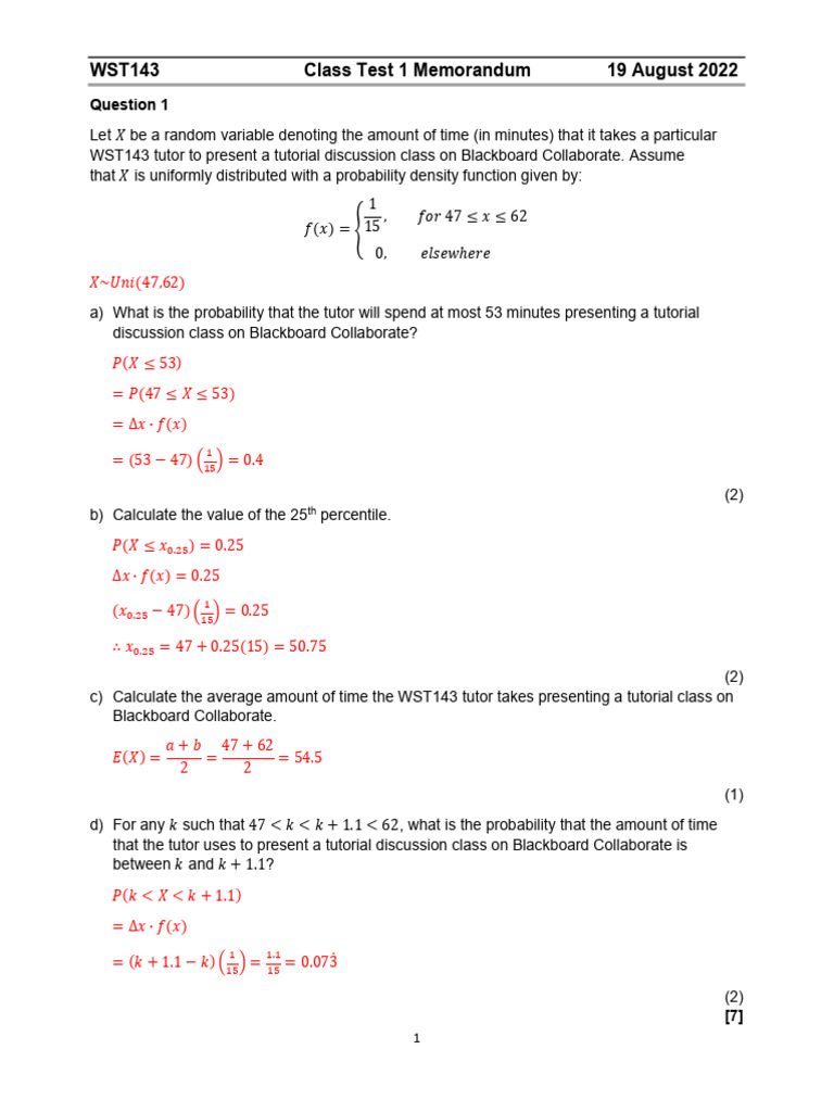 WST143 Probability Test Guide | PDF | Probability Distribution ...