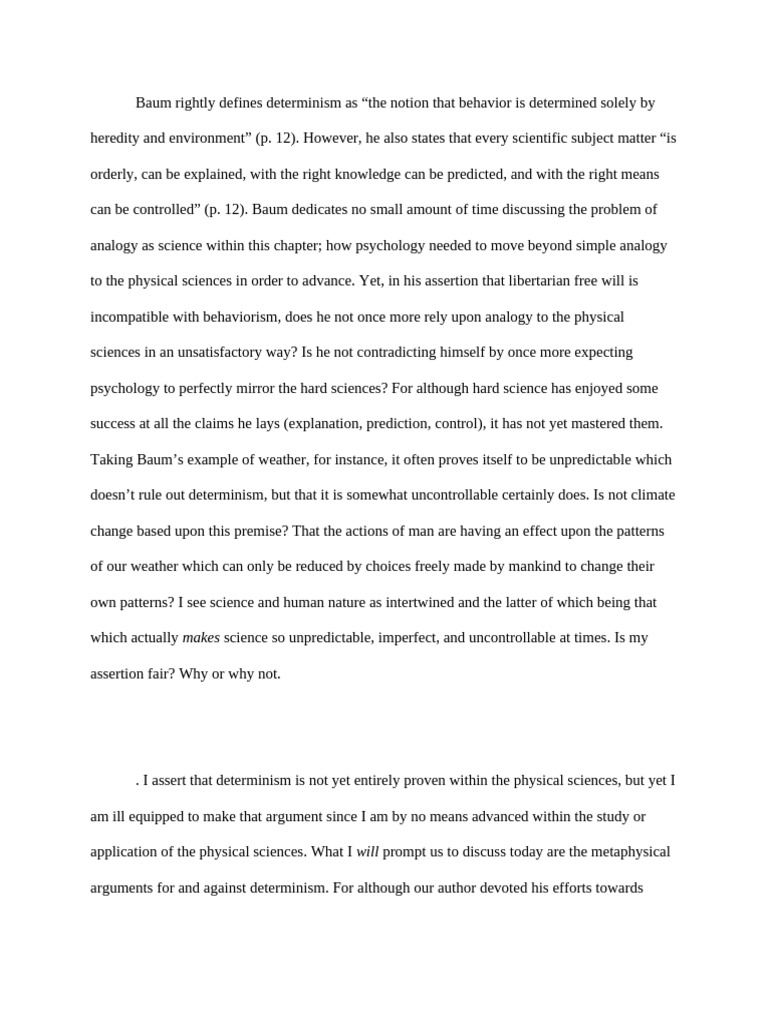 Baum Ch. 1 Discussion Question - Carney, Mary Jo | PDF | Free Will ...