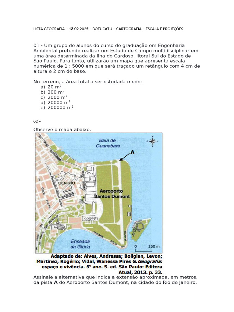 LISTA GEOGRAFIA CARTOGRAFIA - Escala e Proje Es Botucatu 18-02-25 | PDF ...