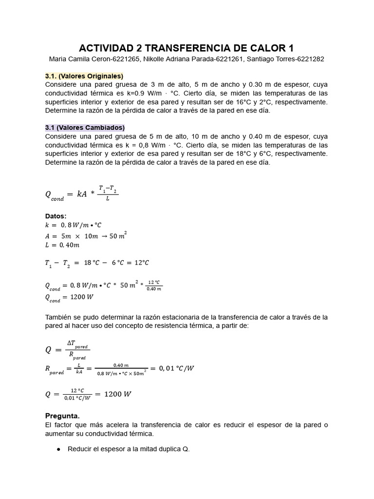 Actividad 2 - Transferencia de Calor I | PDF | Transferencia de calor ...