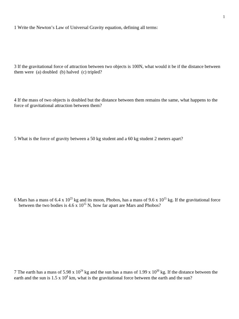 Gravity Practice | PDF