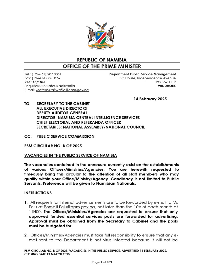 PSM Circular B of 2025: Job Vacancies | PDF | Budget | Regulatory ...