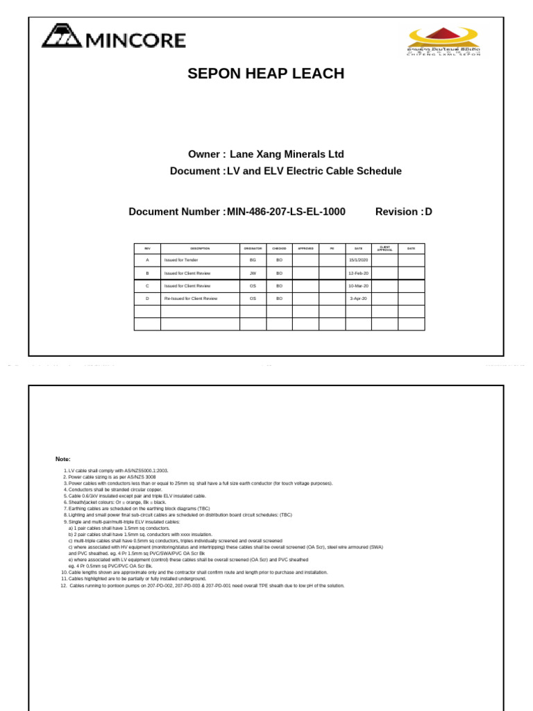 LV and ELV Cable Schedule for Mining | PDF | Valve | Electrical Components