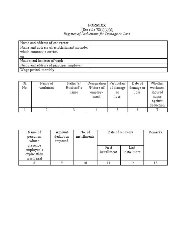 Contract Labour FORM XX | PDF