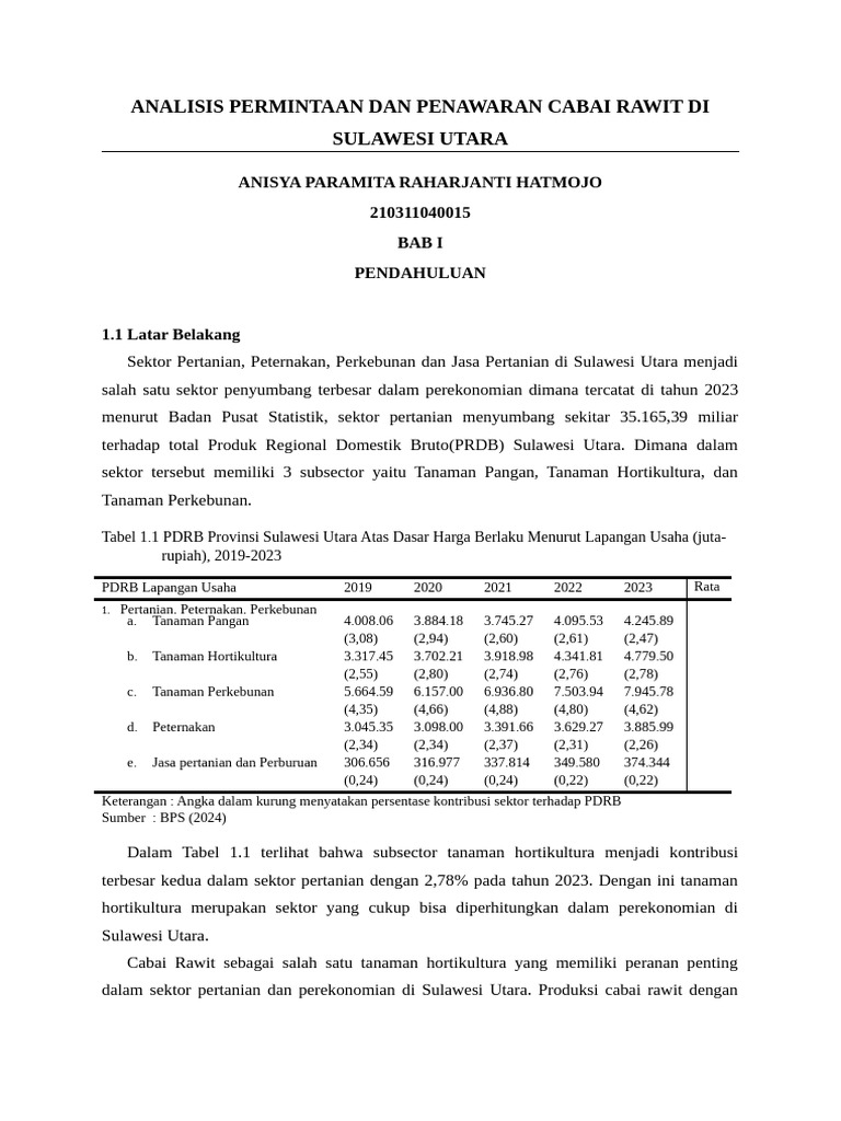 ANALISIS PERMINTAAN DAN PENAWARAN BAWANG MERAH DI KOTA MANADO BESERTA IMPLIKASINYA TERHADAP ...