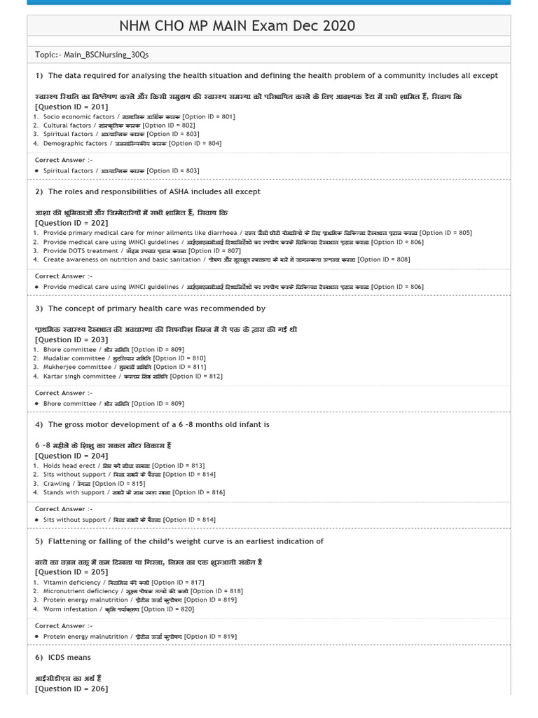 NHM Cho MP Main Exam Dec 2020 | PDF