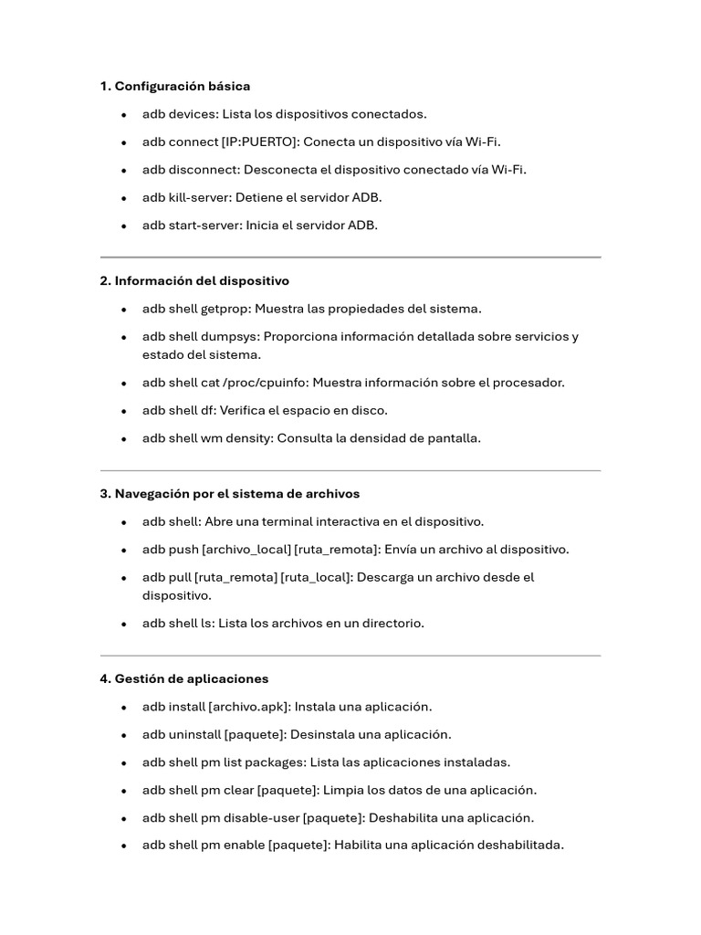 Comandos ADB Esenciales para Android | PDF | Archivo de computadora ...