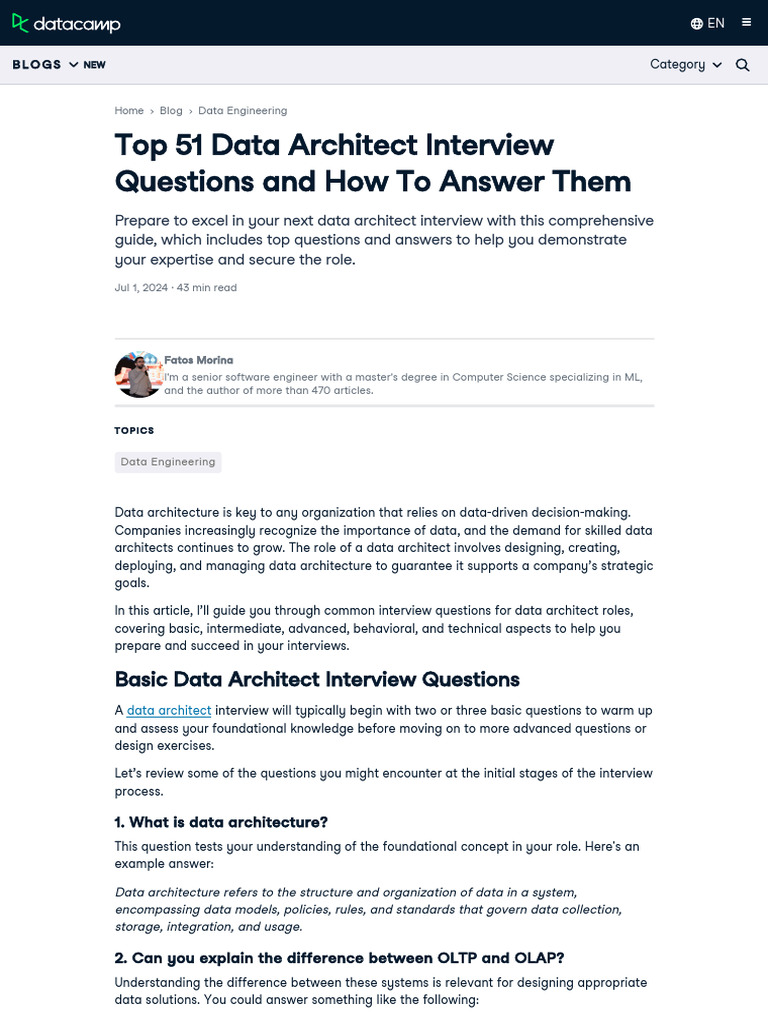 Top 51 Data Architect Interview Questions and How To Answer Them - Datacamp | PDF | No Sql ...