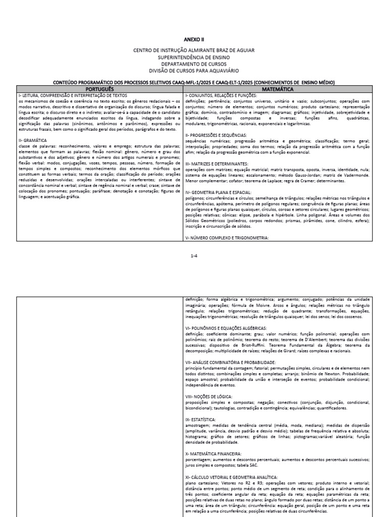 02 Anexo II Conteúdo Programático Caaq-mfl-1, Cfaq-mfm-1, Caaq-elt-1-2025 | PDF | Linha ...