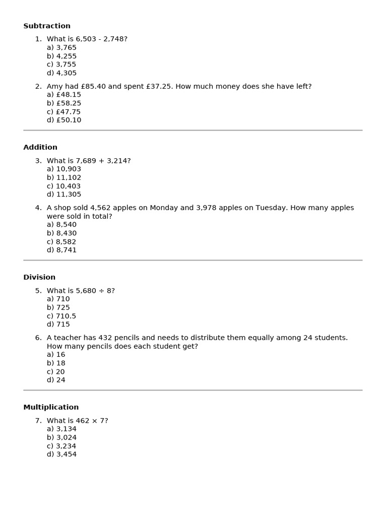 MATHS PAPER 1 QUESTIONS | PDF | Odds | Multiplication