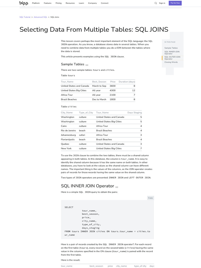 sql join - advanced sql _ bipp analytics | PDF | Information Technology | Information Science