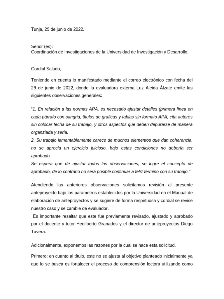 Carta Requerimiento Anteproyecto Centro de Investigacion UDI,2 | PDF
