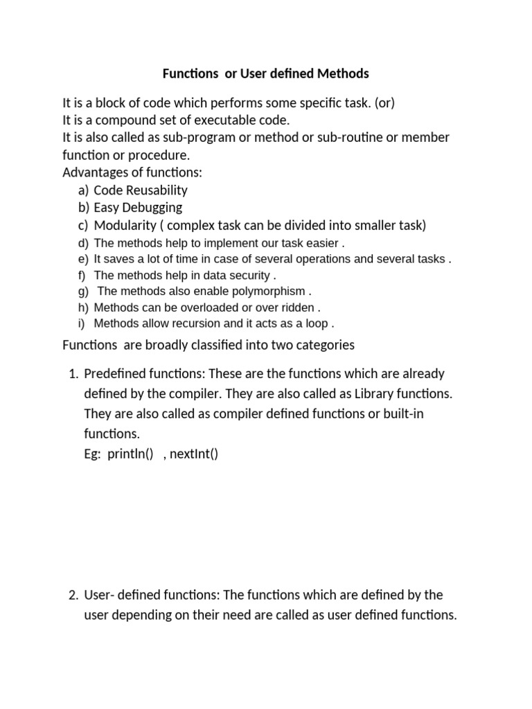 Functions or User Defined Methods | PDF | Parameter (Computer Programming) | Method (Computer ...