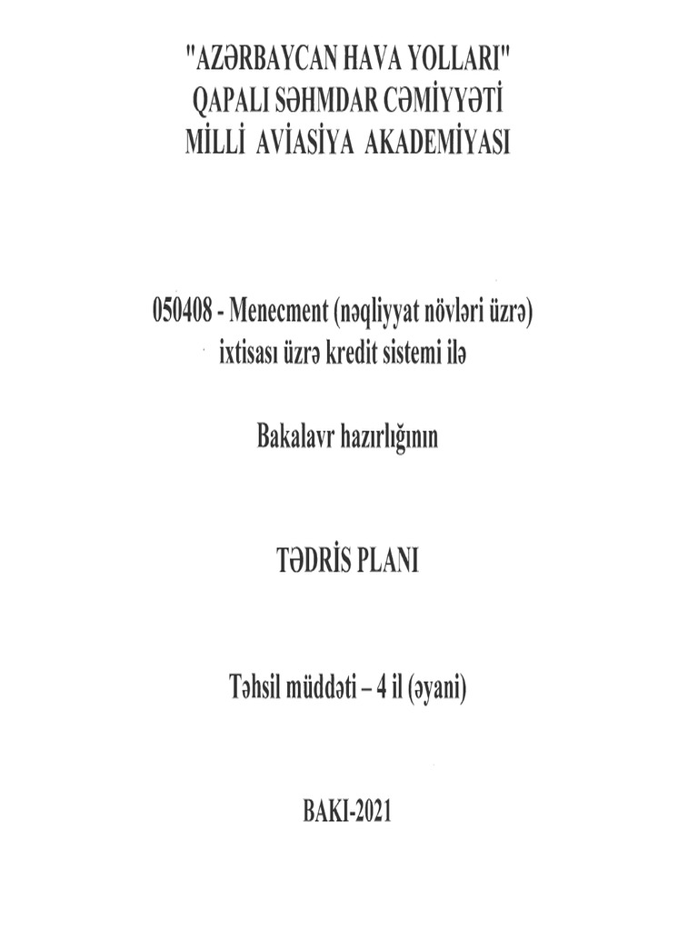 Menecment Tədris Plani | PDF