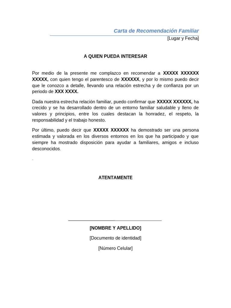 Carta de Recomendación Familiar | PDF