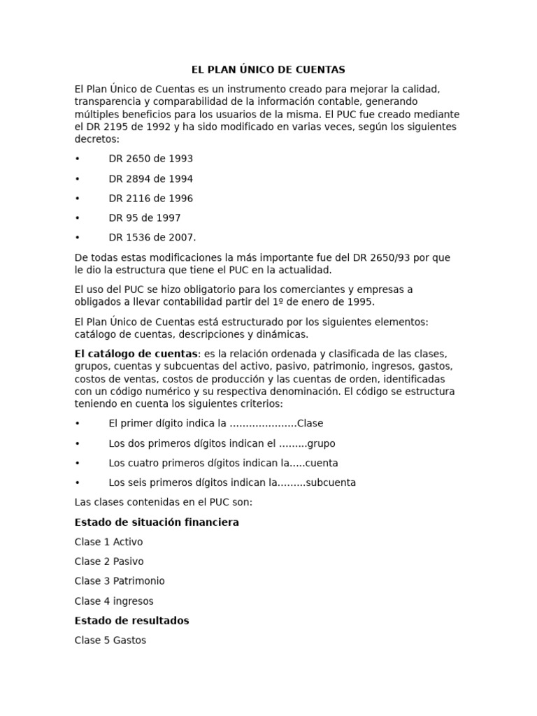 El Plan Único de Cuentas | PDF | Contabilidad | Business