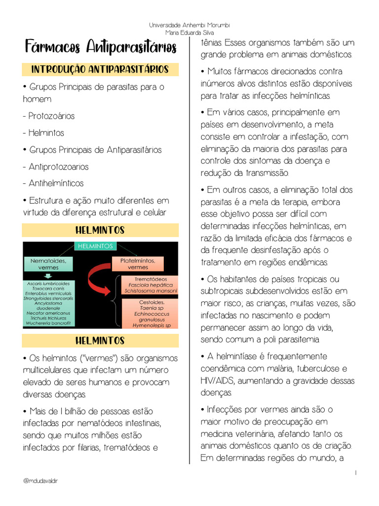 Fármacos Antiparasitários | PDF | Gravidez | Parasitismo