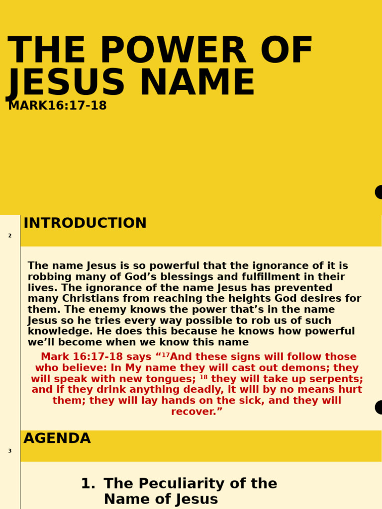 THE POWER OF JESUS NAME 18 Aug 2024 - Elder MAe | PDF | Salvation | Jesus